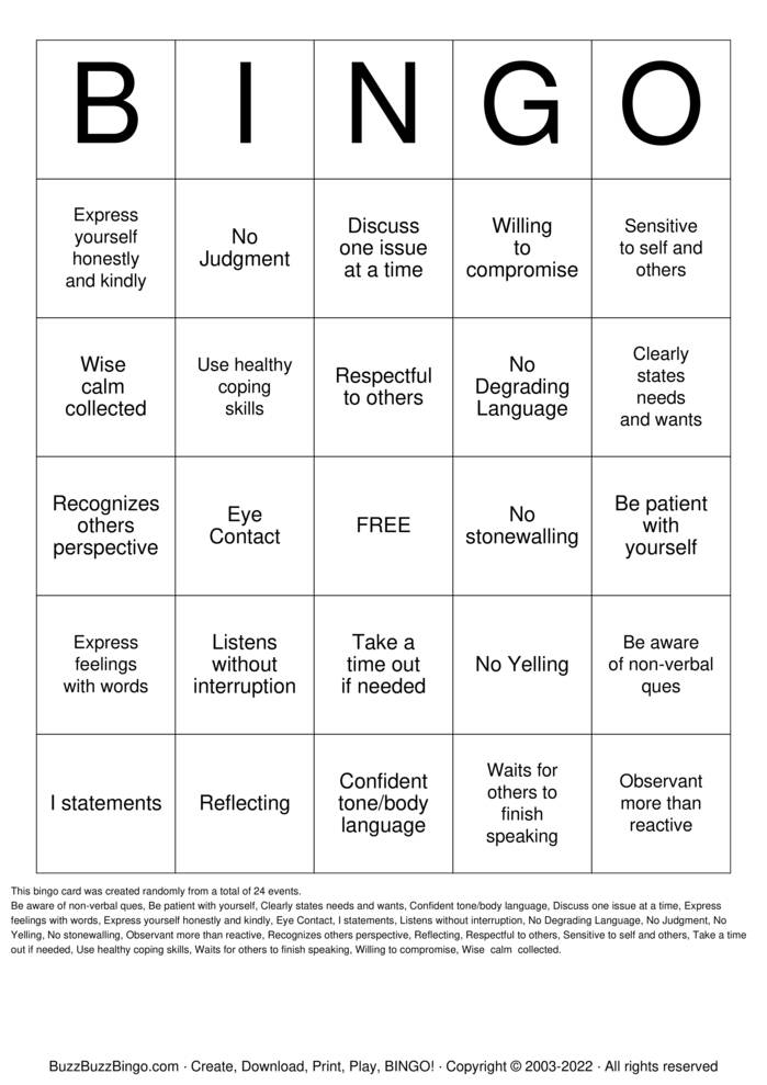 Communication Skills Bingo Cards to Download, Print and Customize!