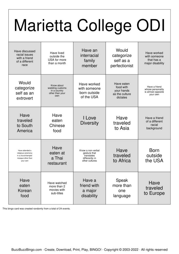 Cultural Diversity Bingo Cards to Download, Print and Customize!