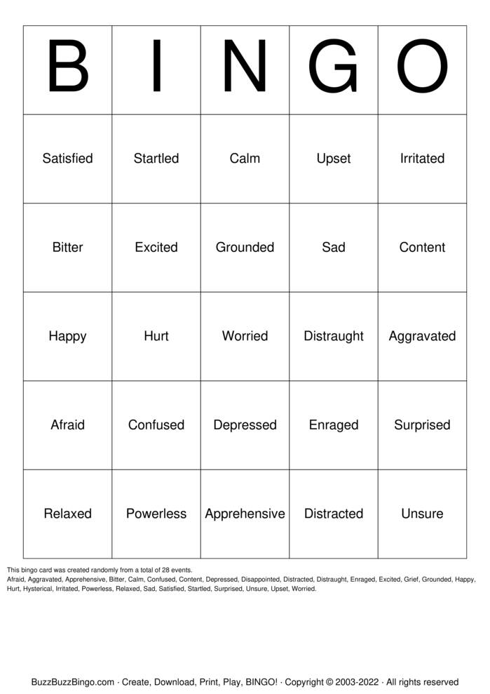Emotions Bingo Cards to Download, Print and Customize!