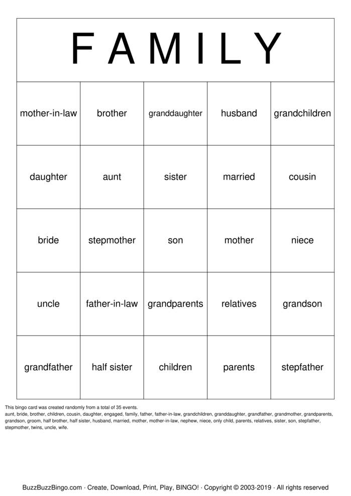 Family Bingo Cards to Download, Print and Customize!