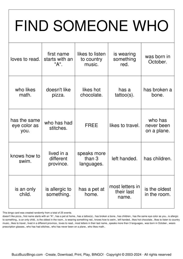 Find Someone Who Bingo Cards to Download, Print and Customize!