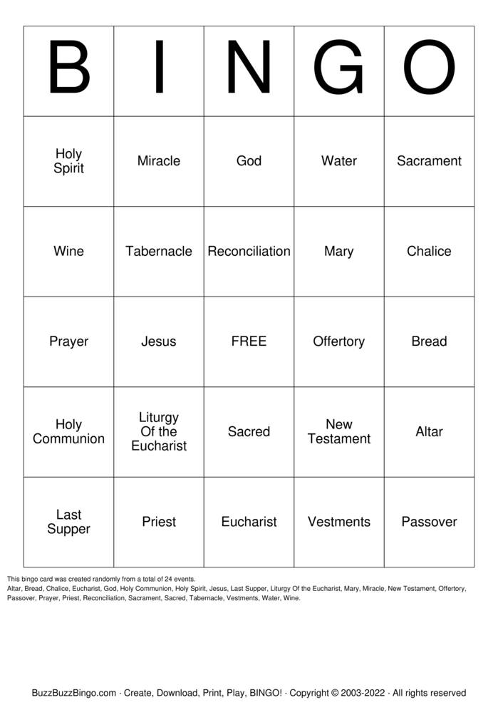 First Holy Communion Bingo Cards to Download, Print and Customize!