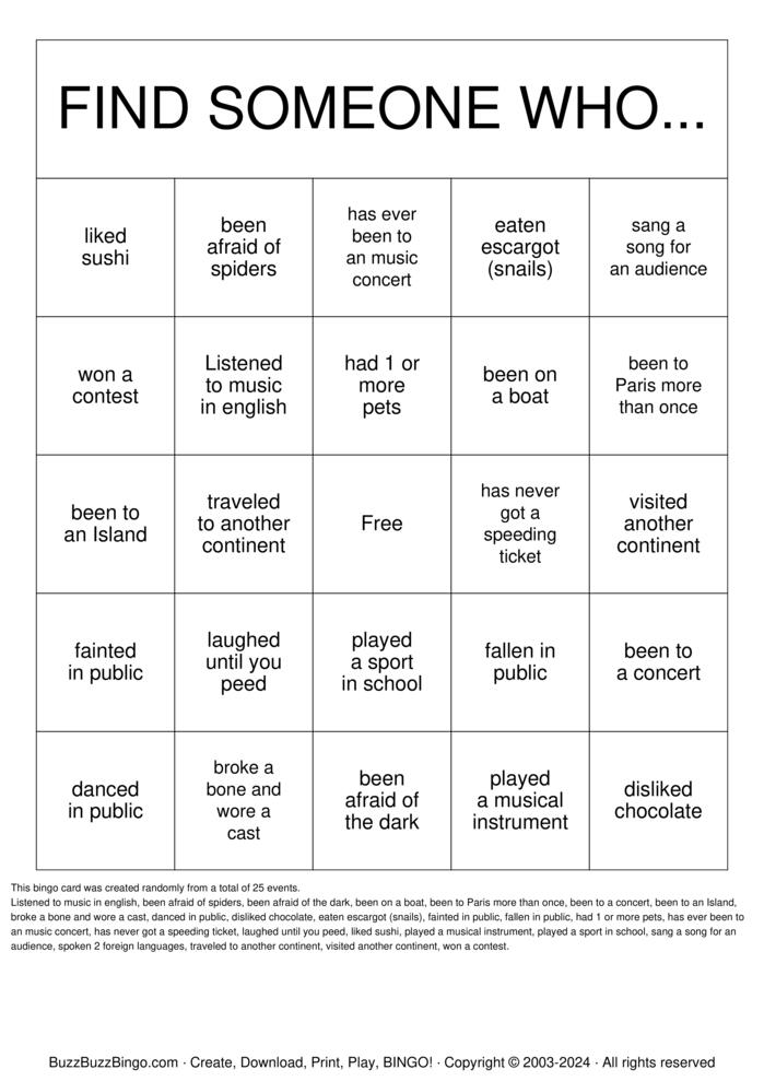 (Have you ever) Bingo Cards to Download, Print and Customize!
