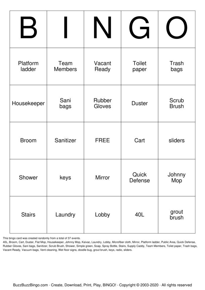 Housekeeping Week Bingo Cards to Download, Print and Customize!
