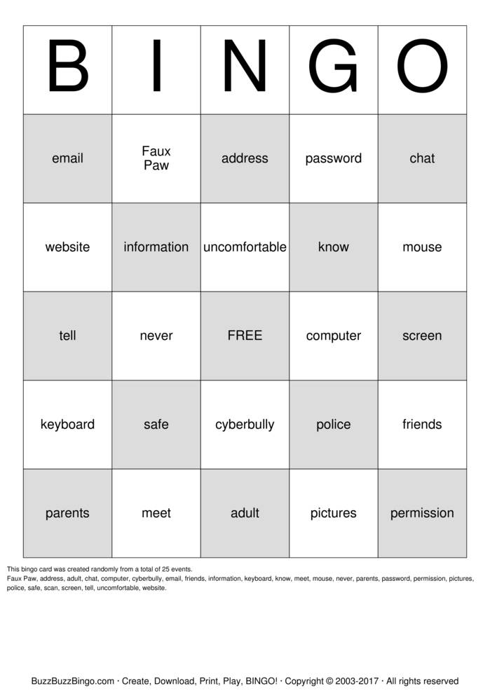 Internet Safety Bingo Cards to Download, Print and Customize!