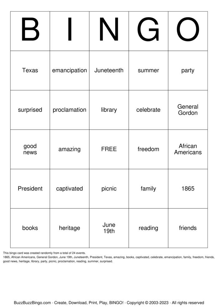 Juneteenth Bingo Cards to Download, Print and Customize!