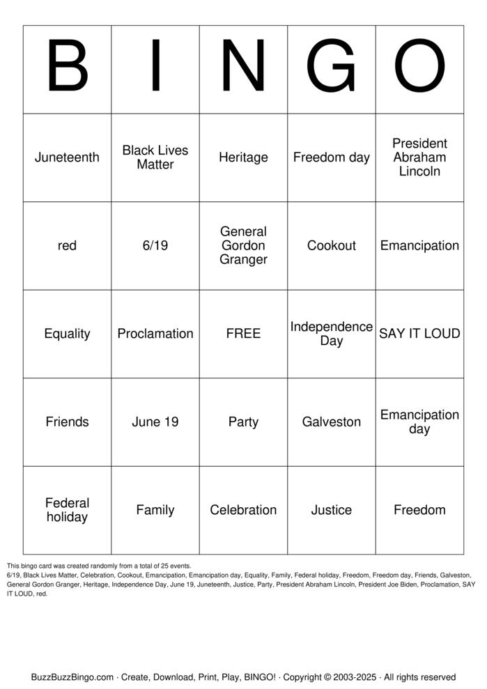 Juneteenth Bingo Cards to Download, Print and Customize!