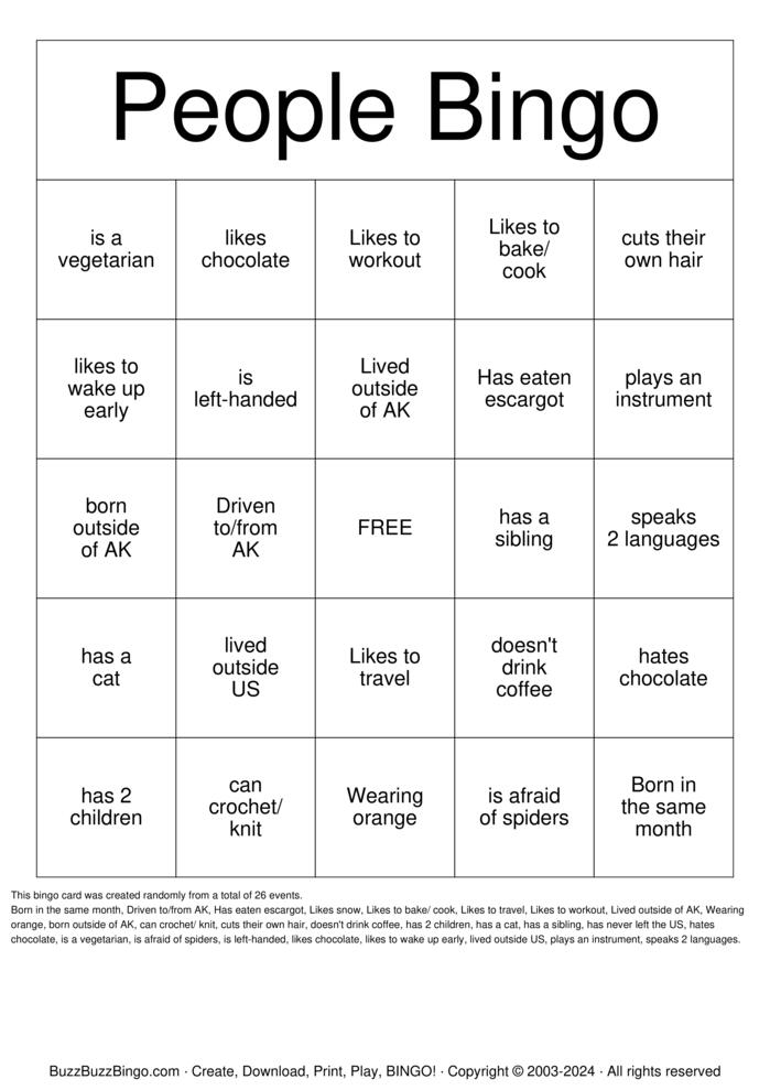 People Bingo Bingo Cards to Download, Print and Customize!