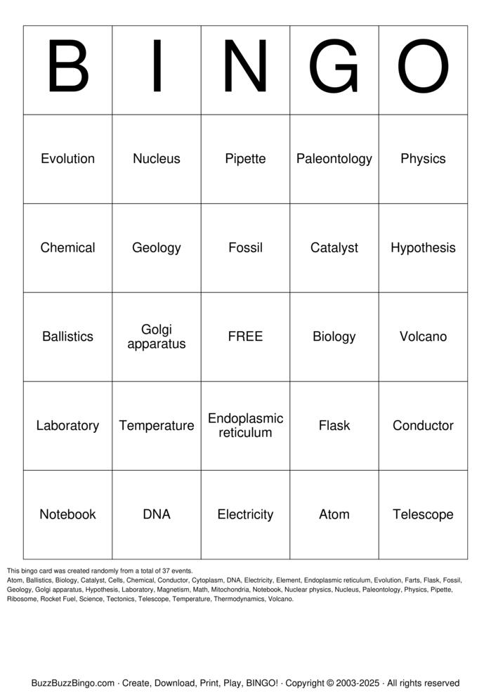 SCIENCE Bingo Cards to Download, Print and Customize!