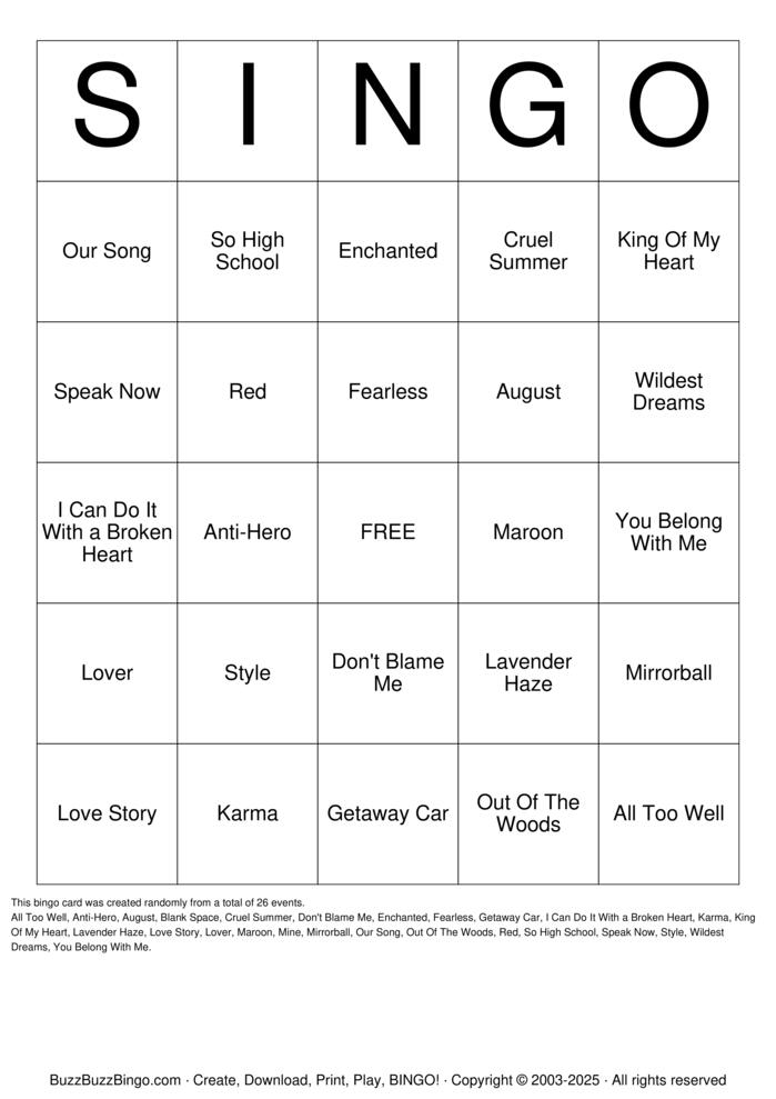 SINGO - CLASSIC Bingo Cards to Download, Print and Customize!
