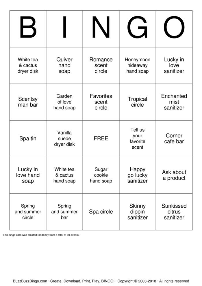 Scentsy Products Bingo Cards to Download, Print and Customize!
