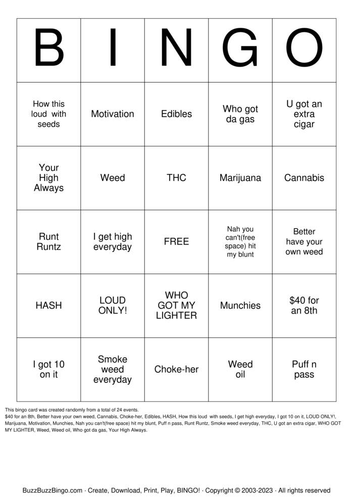 marijuana Bingo Cards to Download, Print and Customize!