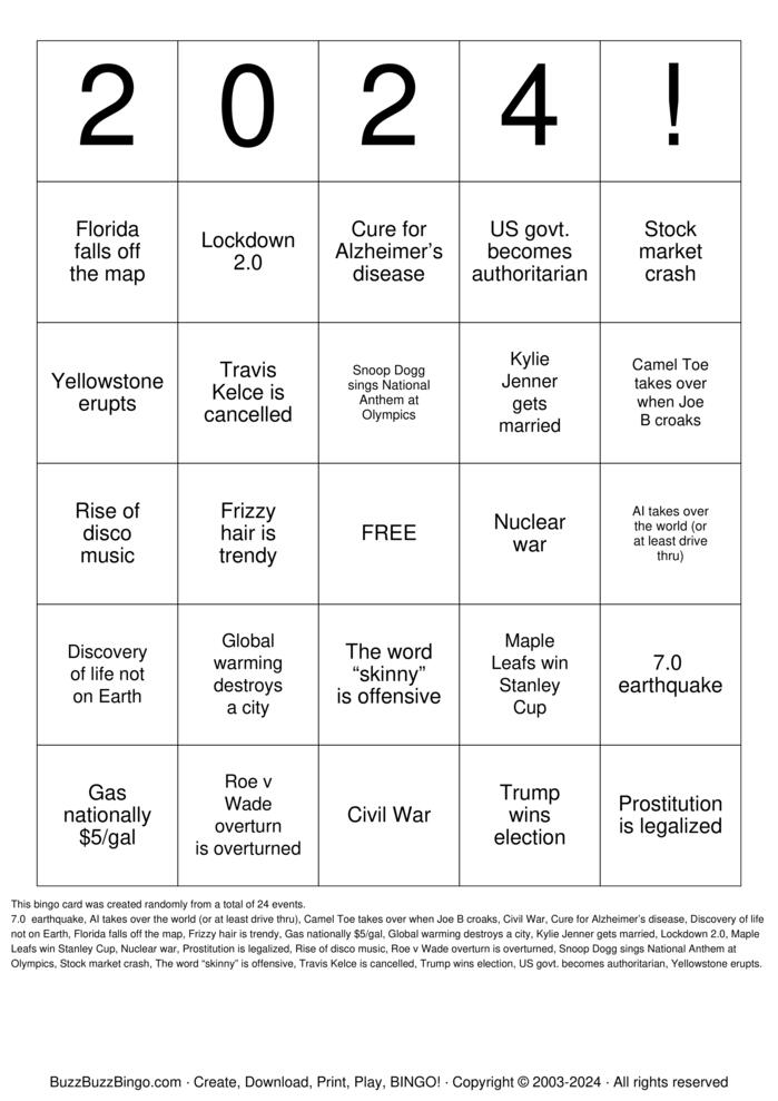 2024! Bingo Cards to Download, Print and Customize!