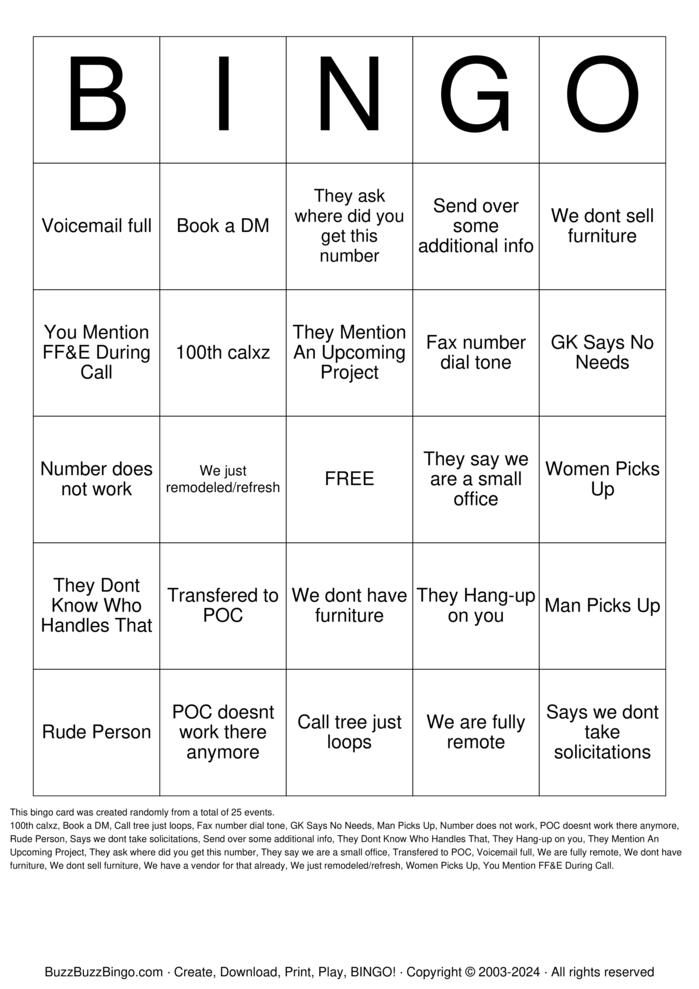 Cold Call Blitz Bingo Cards to Download, Print and Customize!