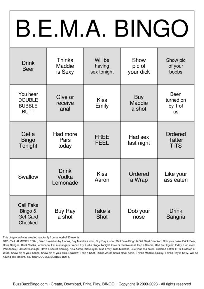 DIRTY Bingo Cards to Download, Print and Customize!