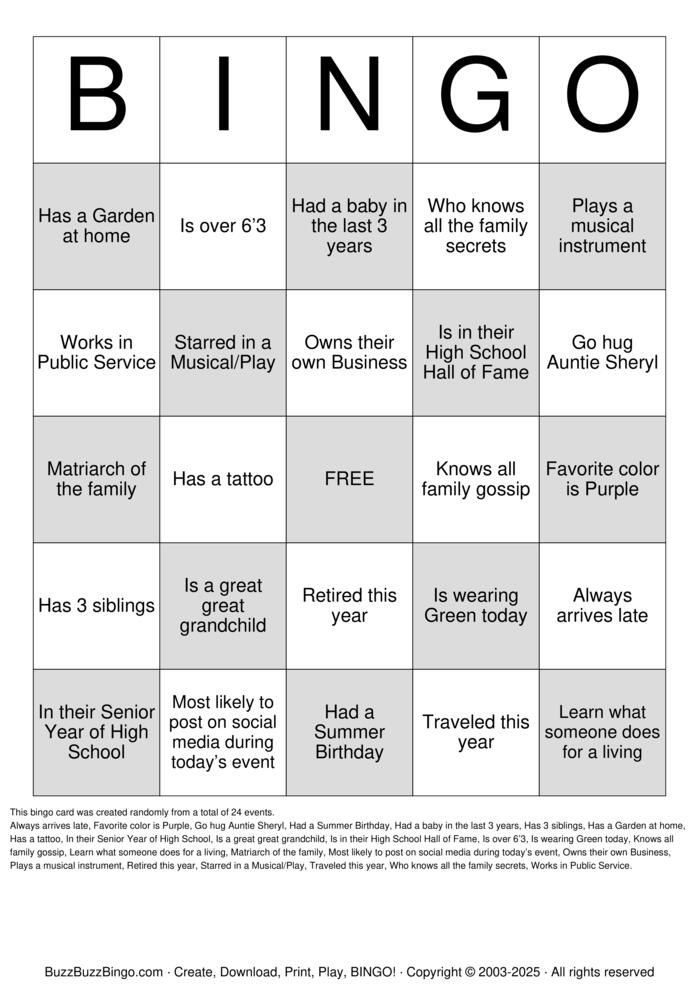 Family Bingo Cards to Download, Print and Customize!