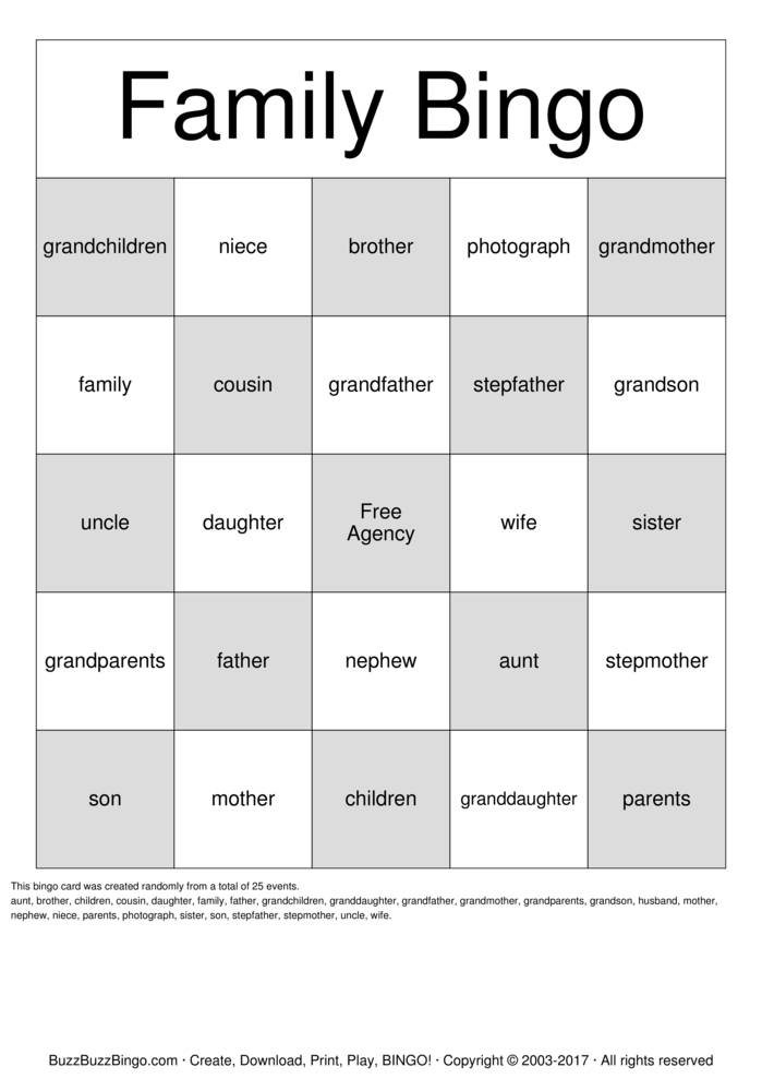 Family Bingo Cards to Download, Print and Customize!