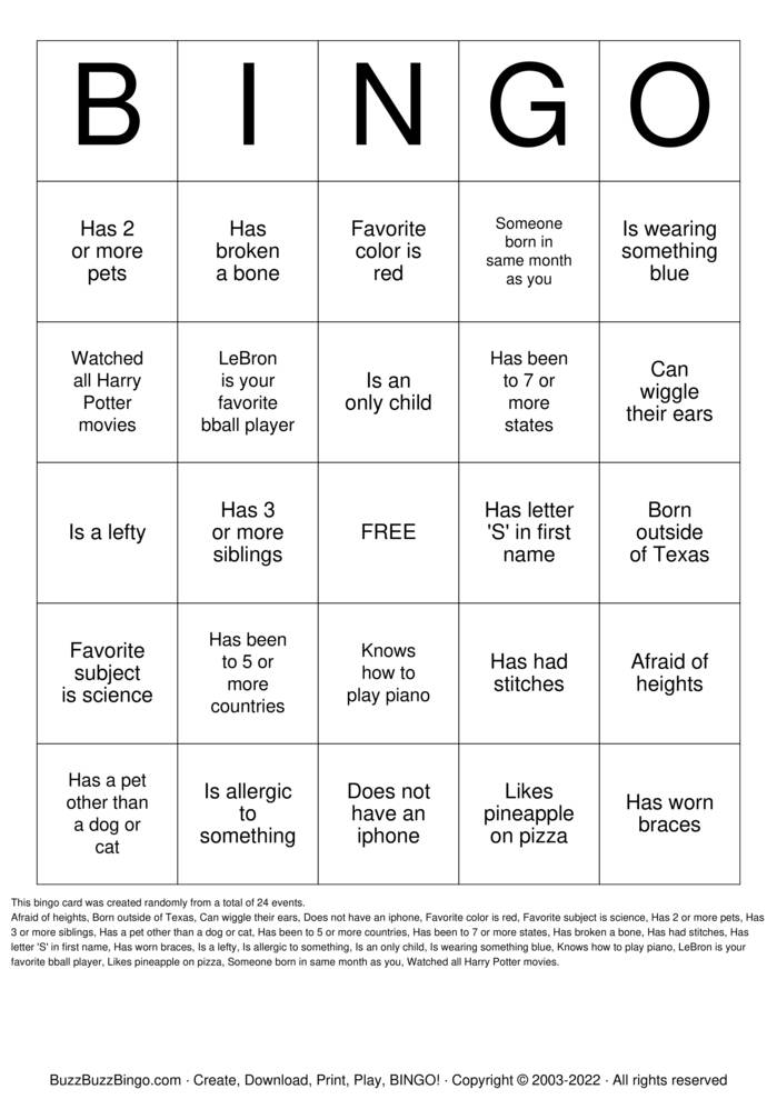 Human Scavenger Hunt Bingo Cards to Download, Print and Customize!