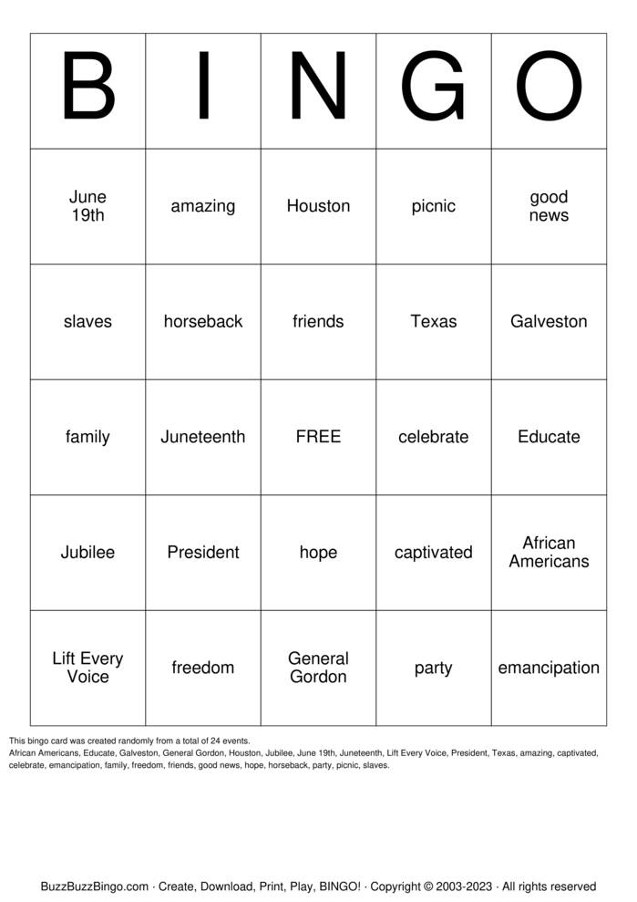 Juneteenth Bingo Cards to Download, Print and Customize!