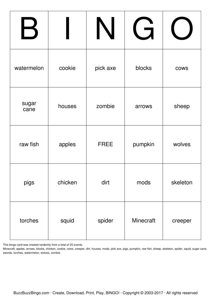 MineCraft Bingo Cards to Download, Print and Customize!