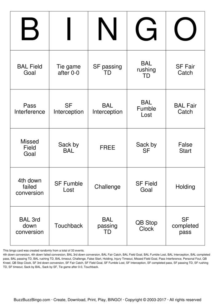 NFL Superbowl Vegas 2013 Bingo Cards to Download, Print and Customize!