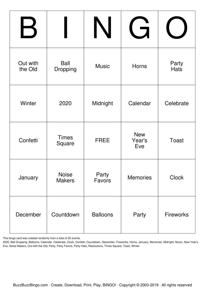 New Years Bingo Cards to Download, Print and Customize!