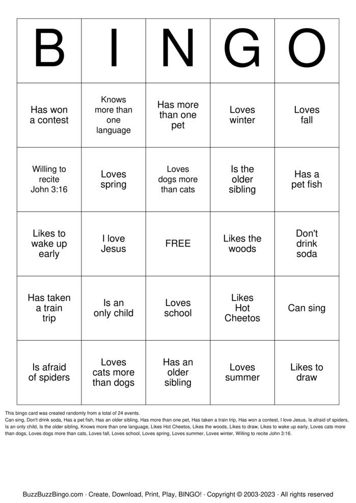 People Bingo Bingo Cards to Download, Print and Customize!