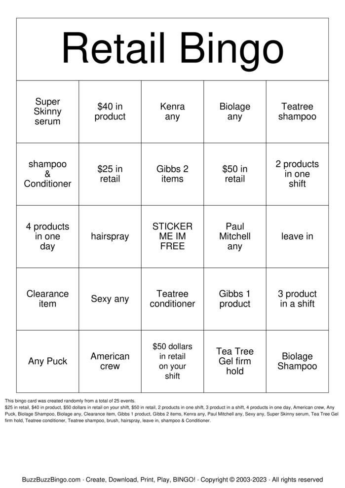 Retail Bingo Cards to Download, Print and Customize!