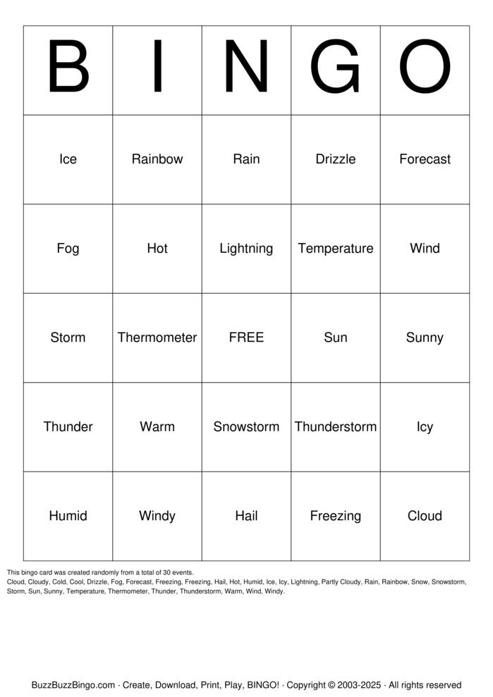 Weather Bingo Cards to Download, Print and Customize!