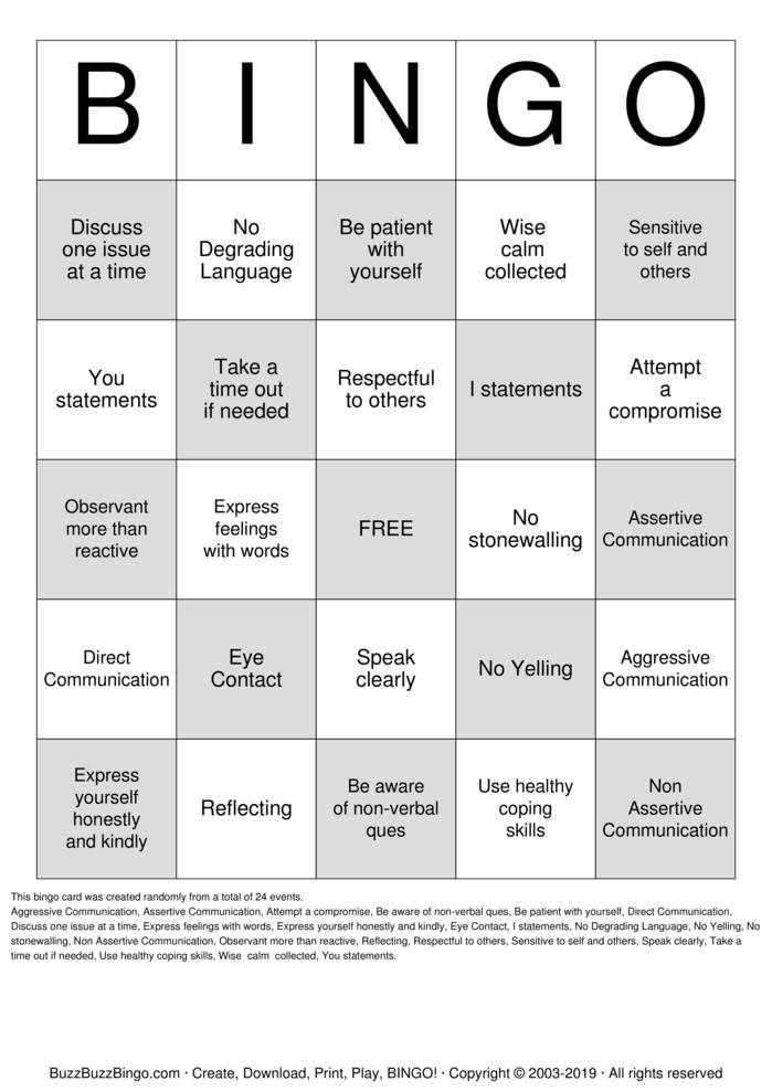 Communication Skills Bingo Cards to Download, Print and Customize!