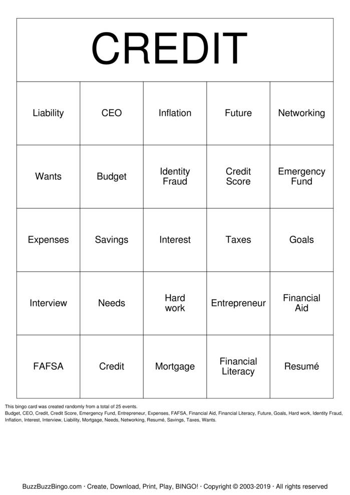 Financial Literacy Bingo Cards to Download, Print and Customize!