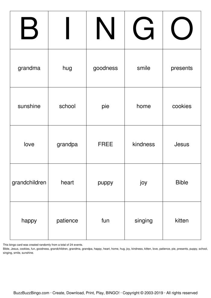 Grandparents Day Bingo Bingo Cards to Download, Print and Customize!