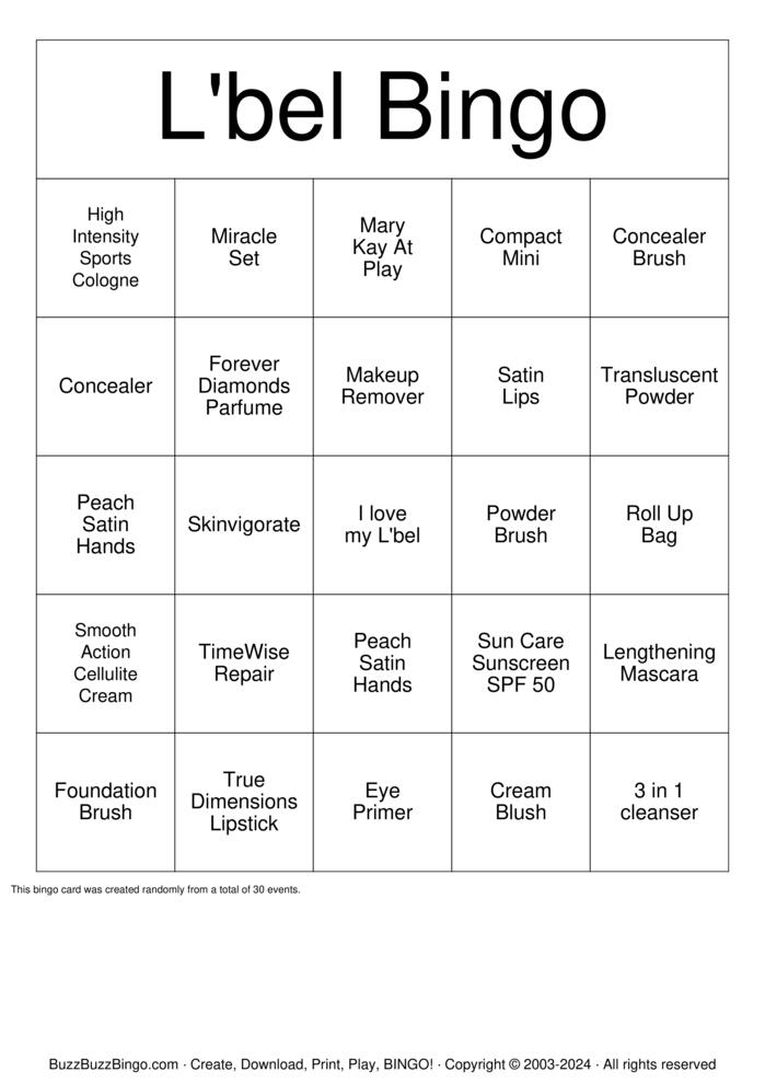 L?bel Bingo Bingo Cards to Download, Print and Customize!