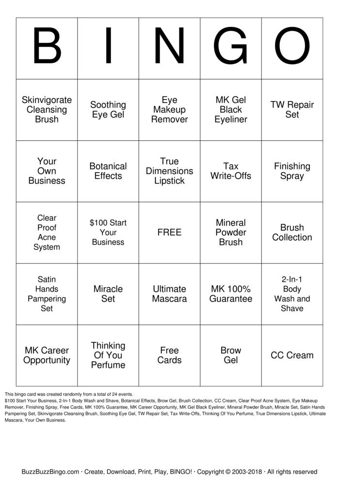 MK Bingo Cards to Download, Print and Customize!