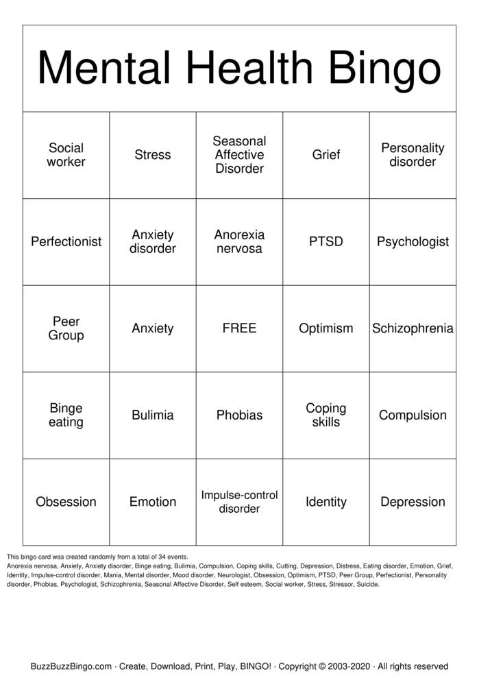 Mental Health Bingo Cards to Download, Print and Customize!