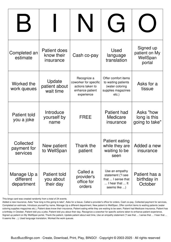 Patient Experience Bingo Cards to Download, Print and Customize!