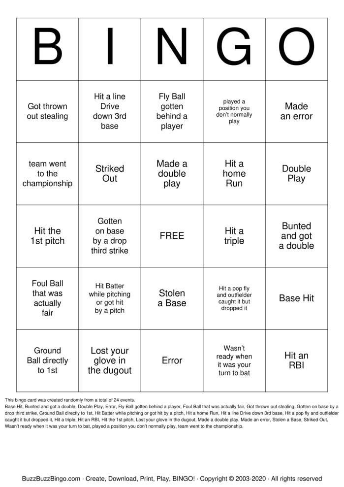 Softball Bingo Bingo Cards to Download, Print and Customize!