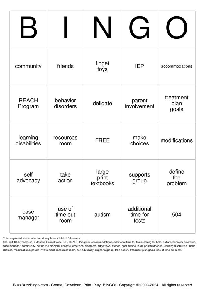 Special Education Bingo Cards to Download, Print and Customize!