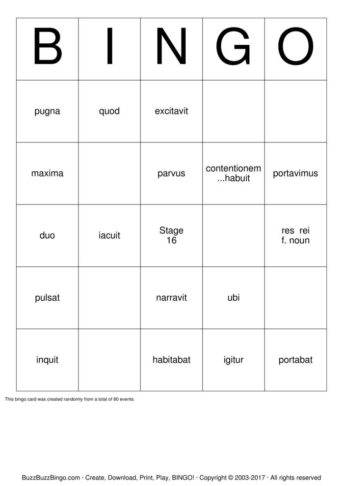 02 Latin Stage 16 Bingo Cards to Download, Print and Customize!