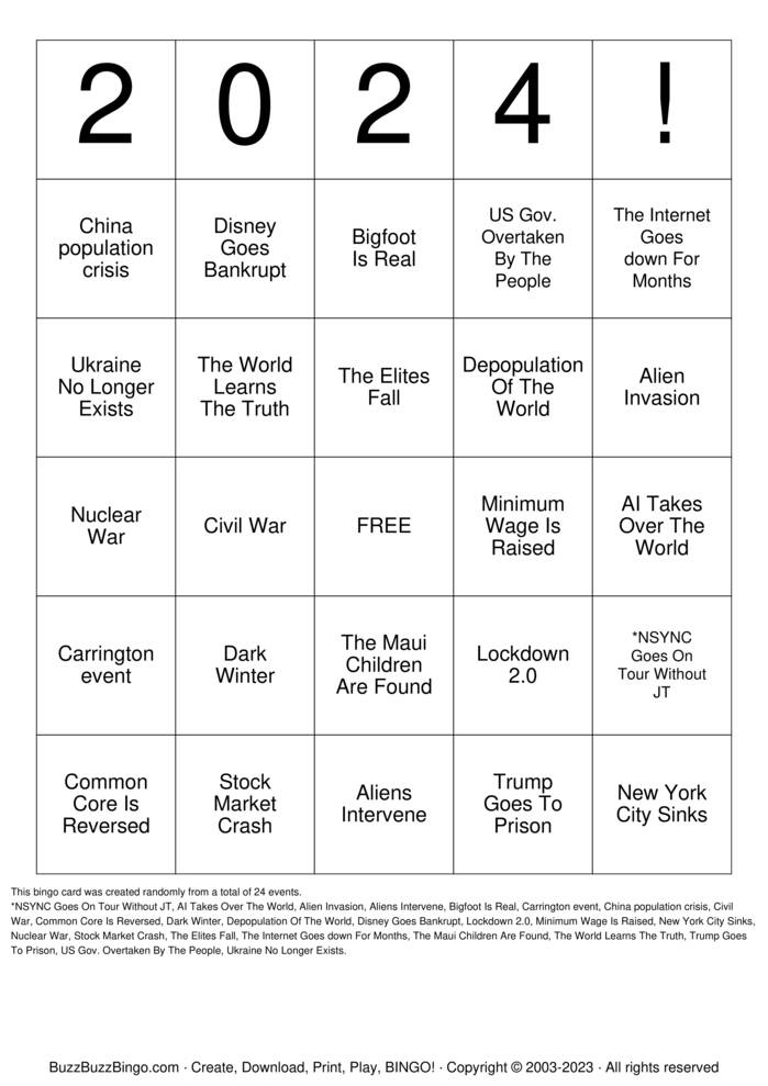 2024! Bingo Cards to Download, Print and Customize!