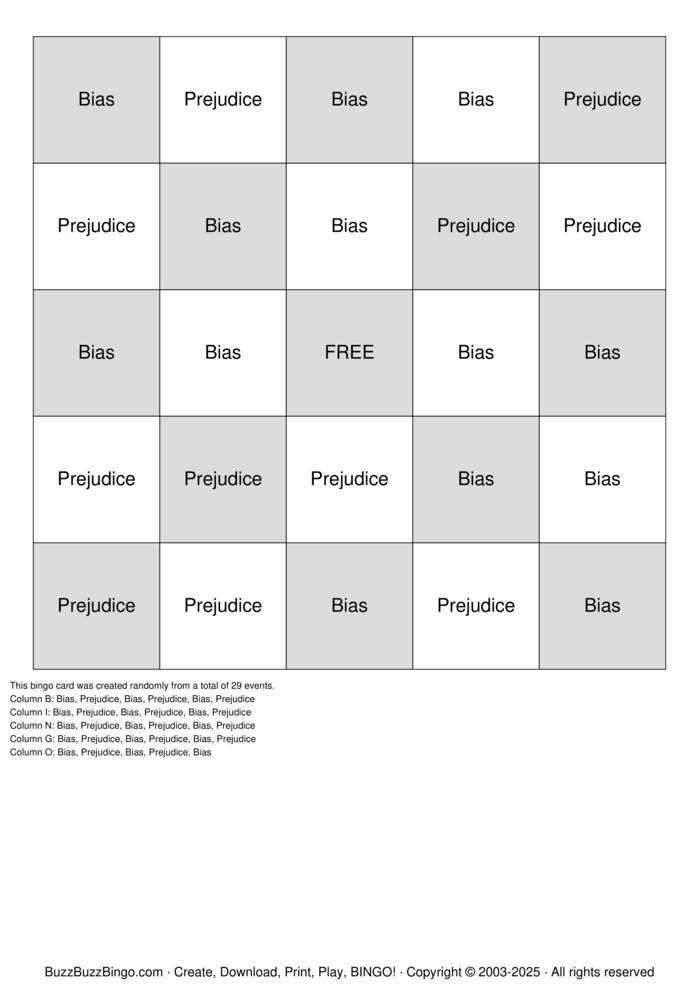 BIAS BINGO Bingo Cards to Download, Print and Customize!