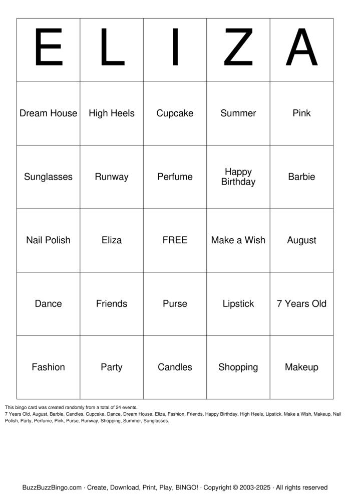 Barbie Bingo Cards to Download, Print and Customize!