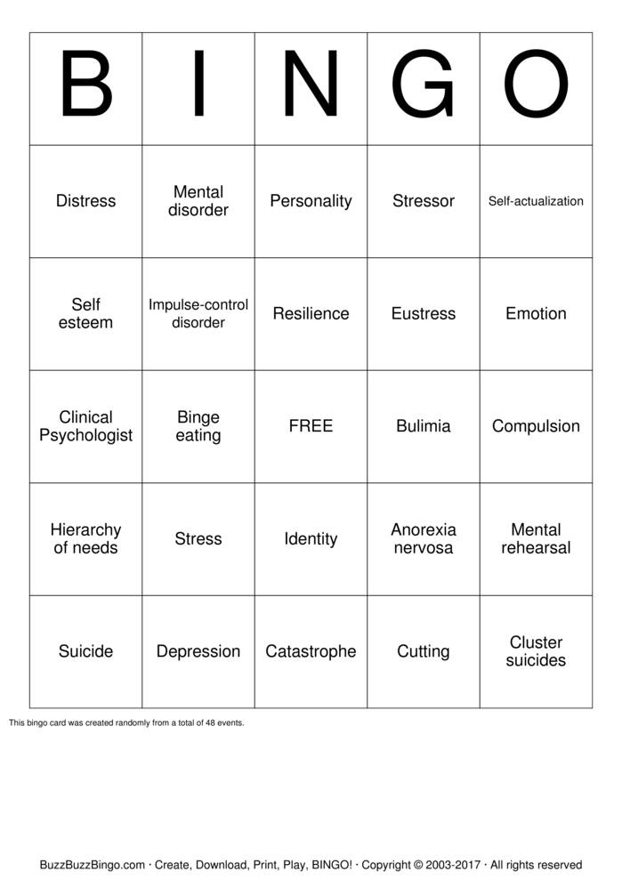 COPING BINGO Bingo Cards to Download, Print and Customize!