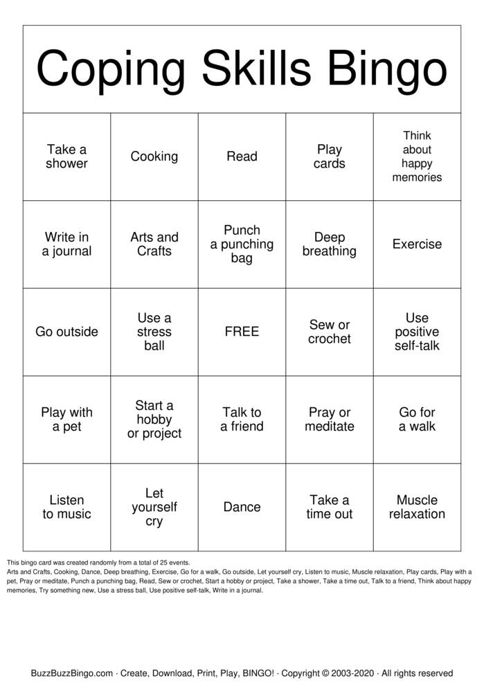 Coping Skills Bingo Cards to Download, Print and Customize!