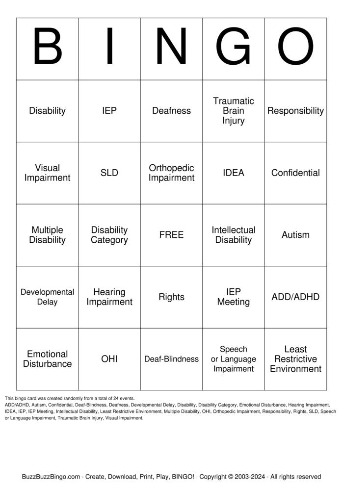 Disability Bingo Bingo Cards to Download, Print and Customize!