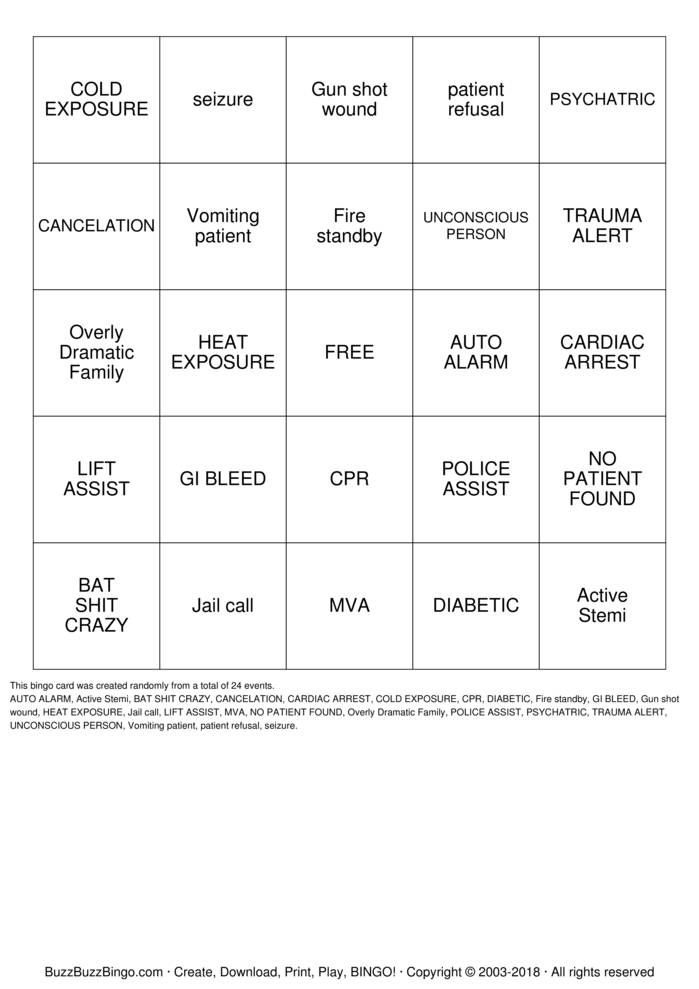 EMS Bingo Cards to Download, Print and Customize!