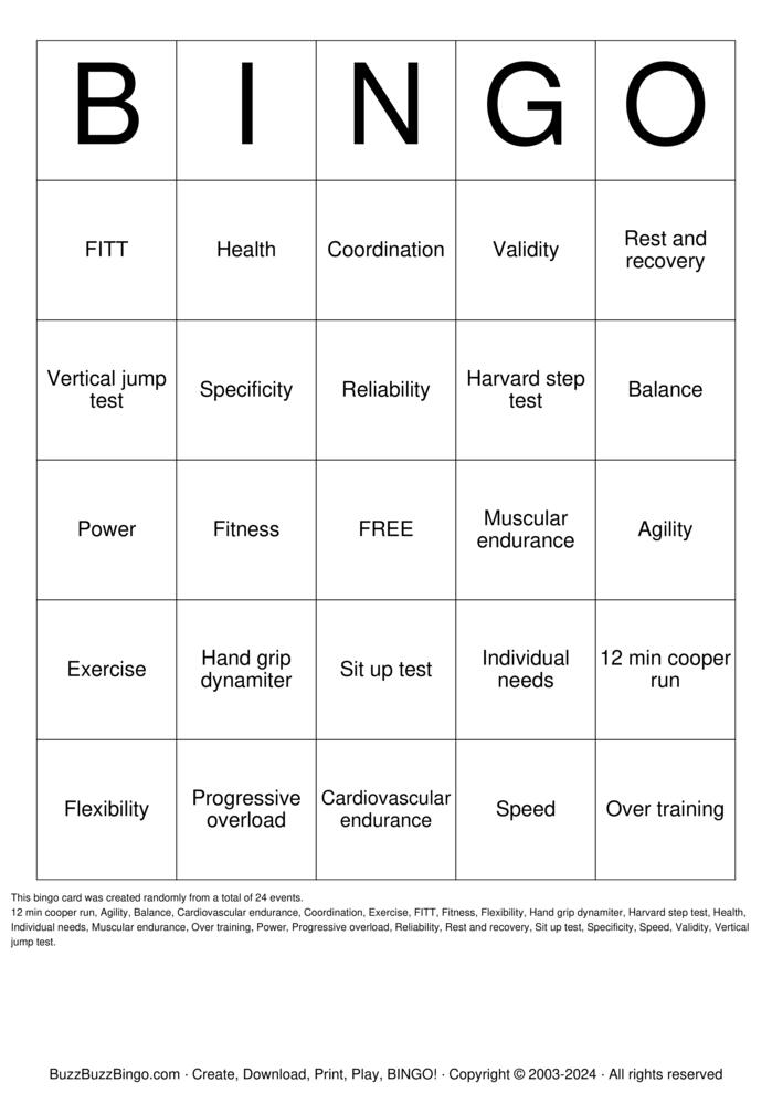 GCSE PE Bingo Cards to Download, Print and Customize!
