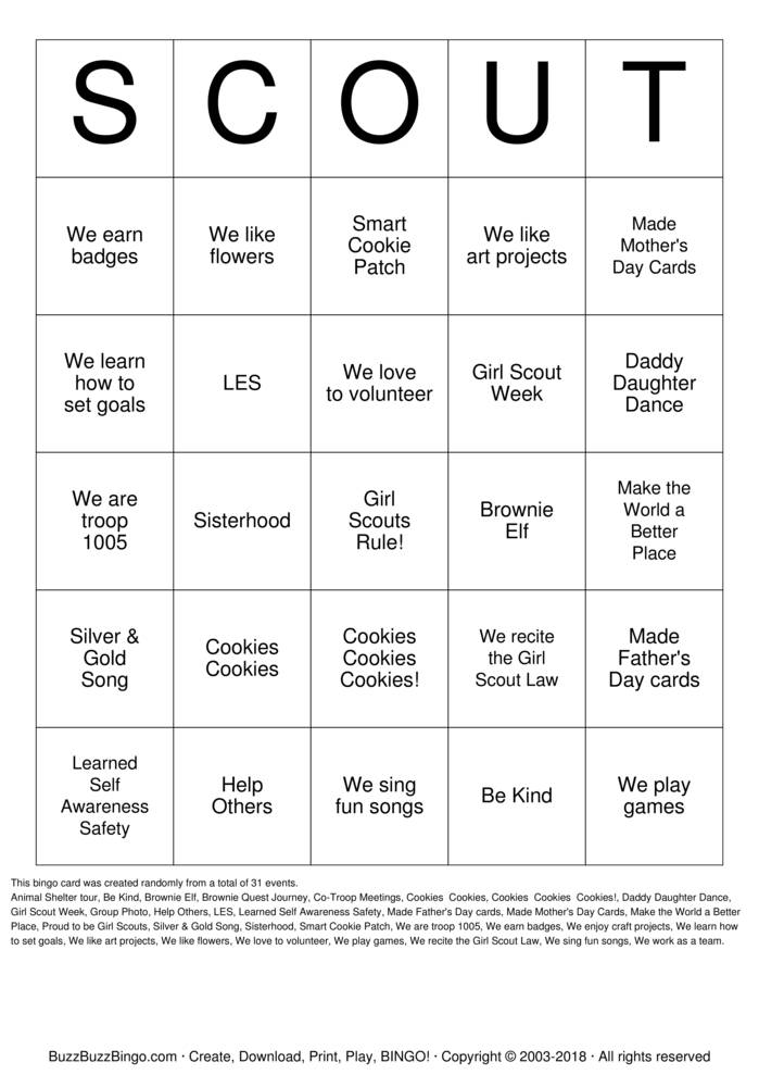 Girl Scout Bingo Cards to Download, Print and Customize!