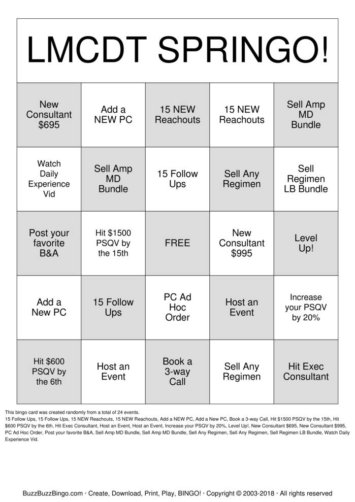 LMCDT Springo Bingo Cards to Download, Print and Customize!