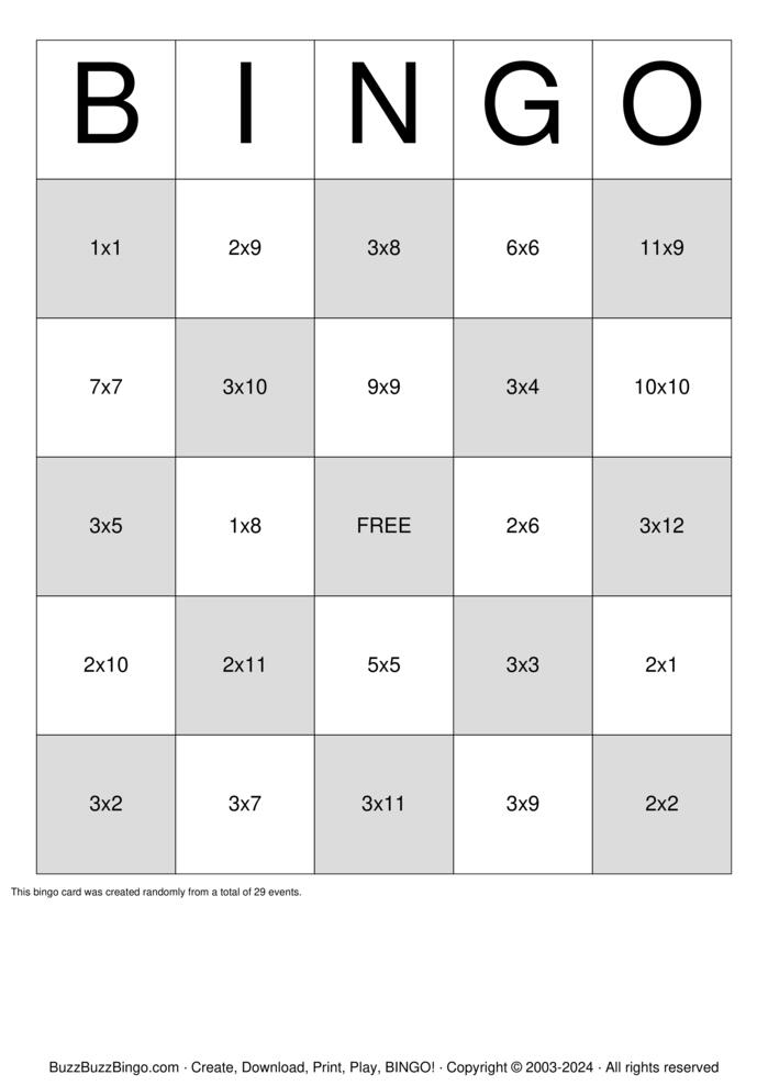 Math Multiplication Bingo Cards to Download, Print and Customize!